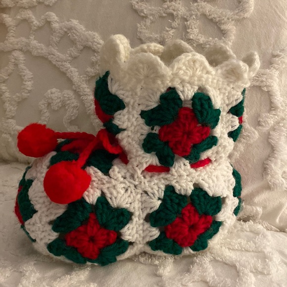 Holiday | Vintage Christmas Granny Square Hand Crocheted Santa Boot ...